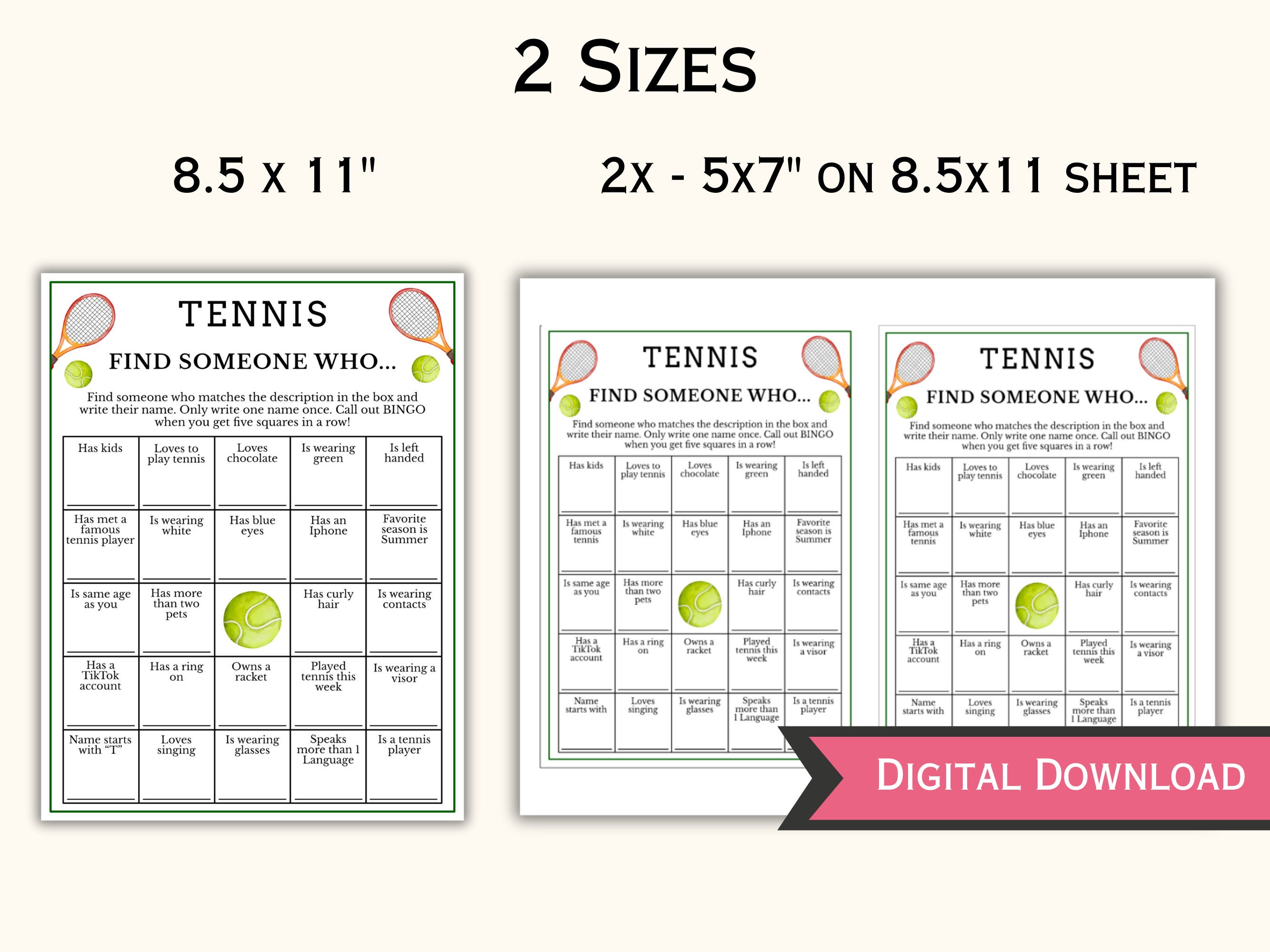Tennis Party Games 7 Printable Tennis Party Game for Tennis Tournament ...