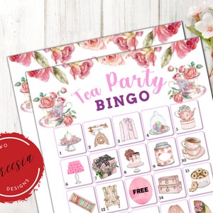 Printable Tea Party Bingo Cards - 30 Unique Bingo Cards, Girls Birthday ...