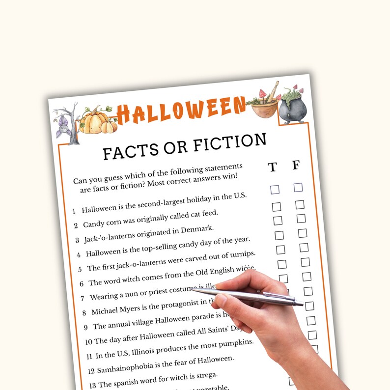 Facts or Fiction Halloween Game - Printable Halloween Party Game for ...