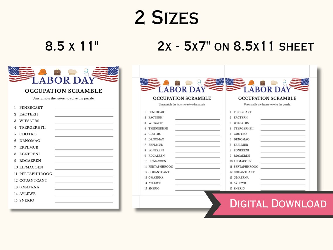 Word Scramble Game Labor Day - Printable Labor Day Party Activity ...