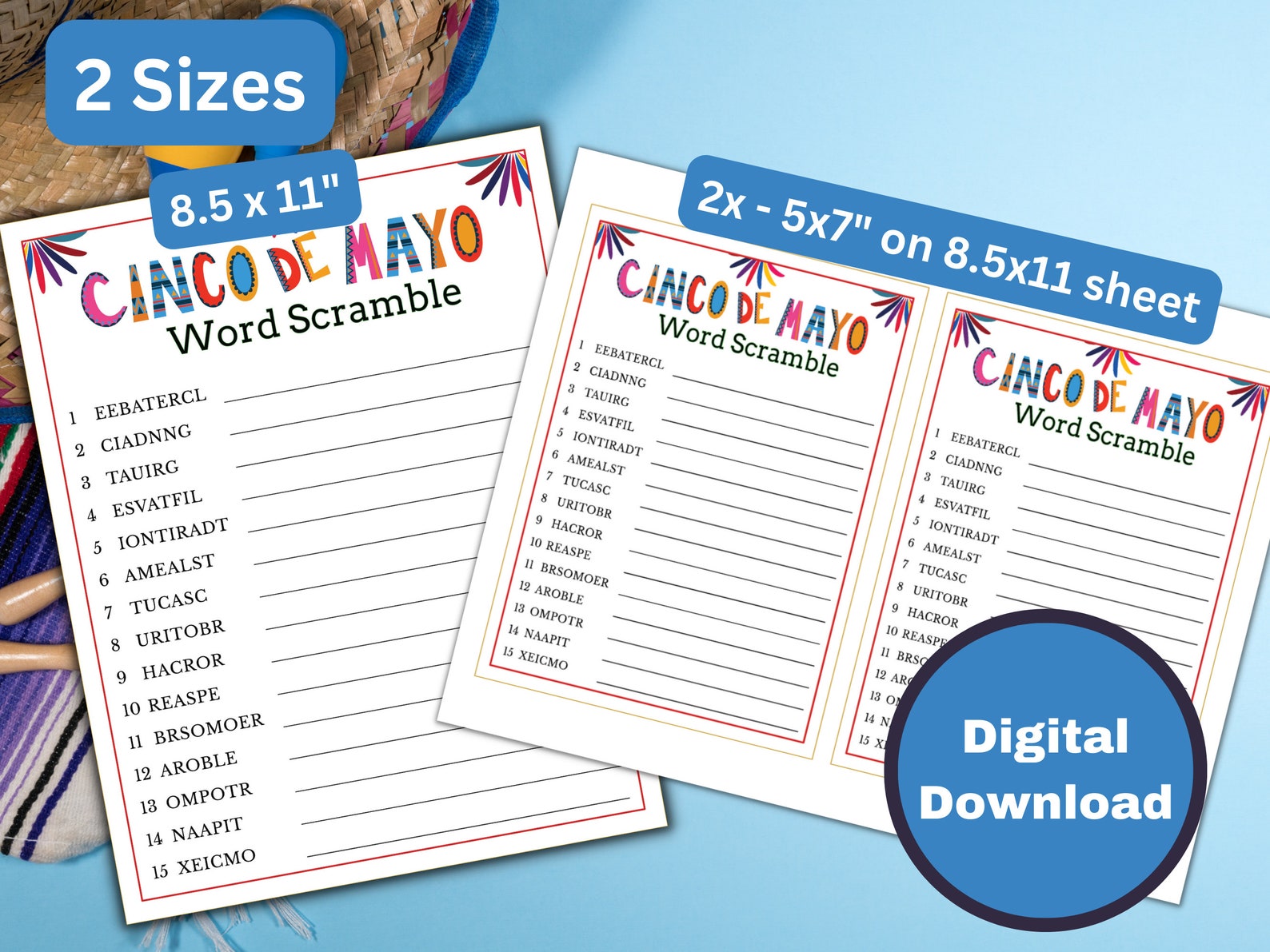 Cinco De Mayo Word Scramble Game Printable Cinco De Mayo - Etsy