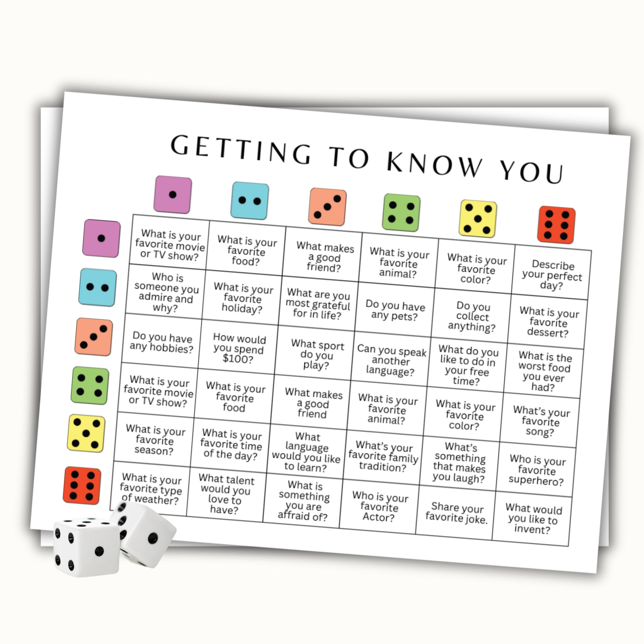 Roll and Tell Dicebreaker Game Get to Know You Dice Back to School ...