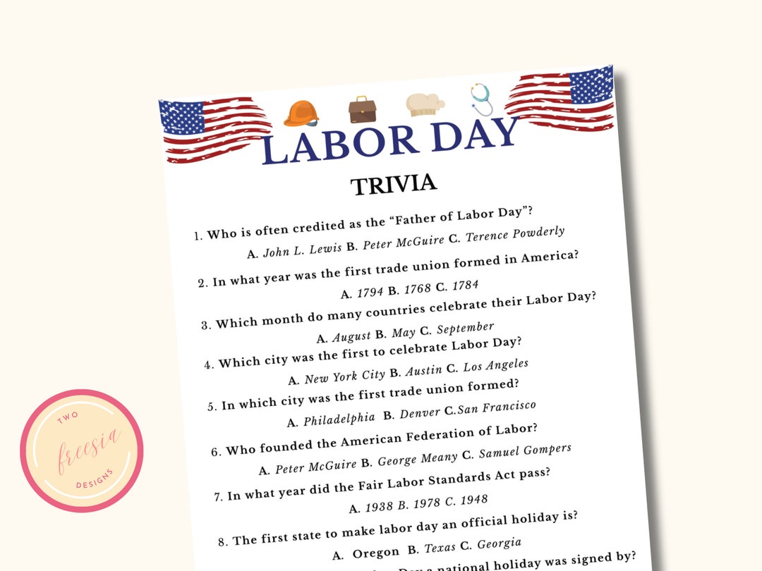 Trivia Game - Labor Day Party Game - Printable Labor Day Party Activity ...