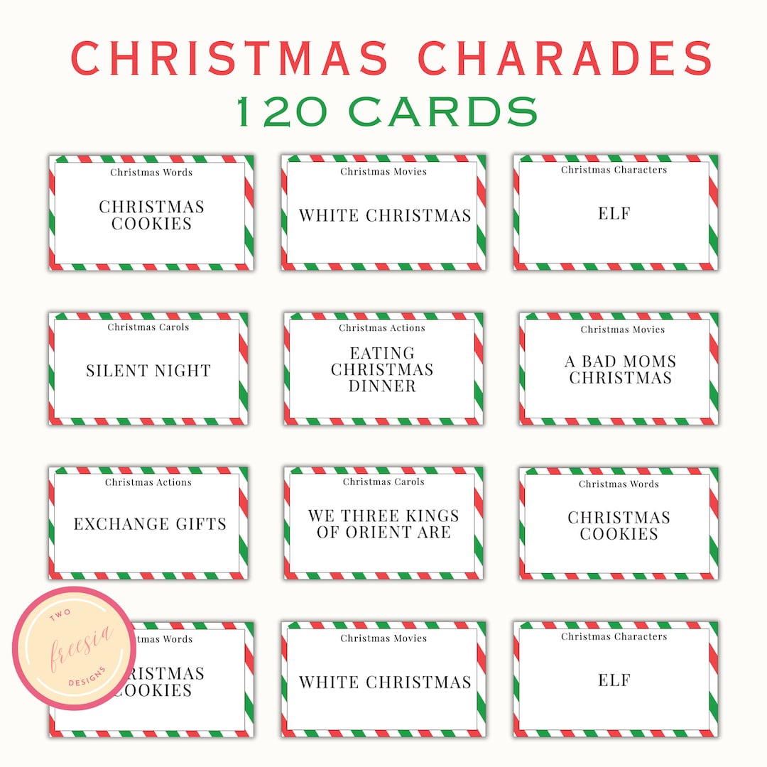 Christmas Charades - 120 Printable Christmas Charades Cards - Christmas ...