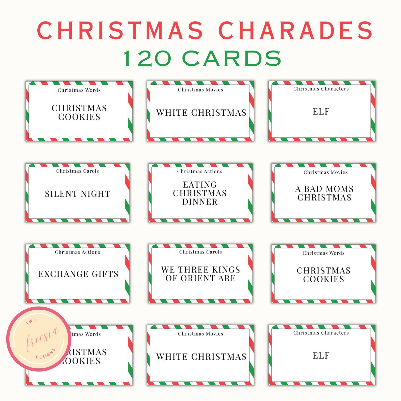 Christmas Charades - 120 Printable Christmas Charades Cards - Christmas ...