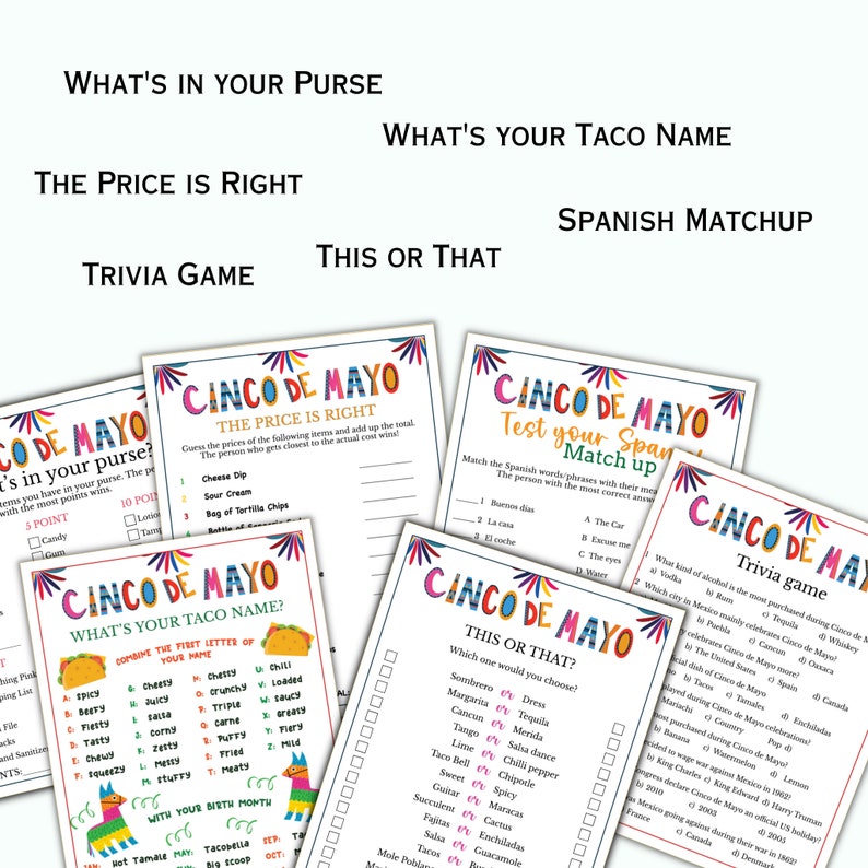 24 Cinco De Mayo Game Bundle for Kids & Adults Mexican Game Night ...