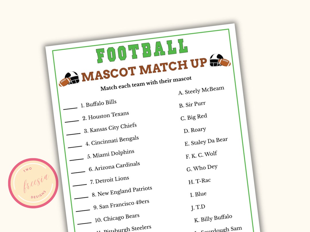 Football Mascot Match up Game - Printable Football Party Game ...