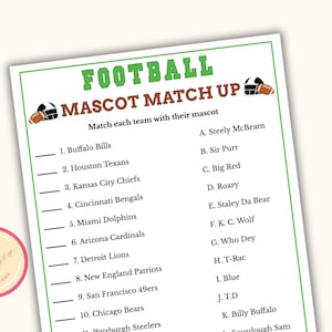 Football Mascot Match up Game - Printable Football Party Game ...
