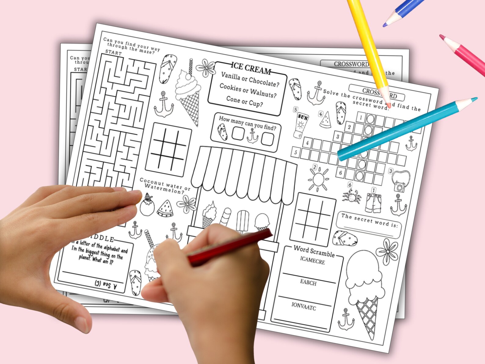 Summer Coloring and Activity Placemat - Printable Summer Activity Pages ...