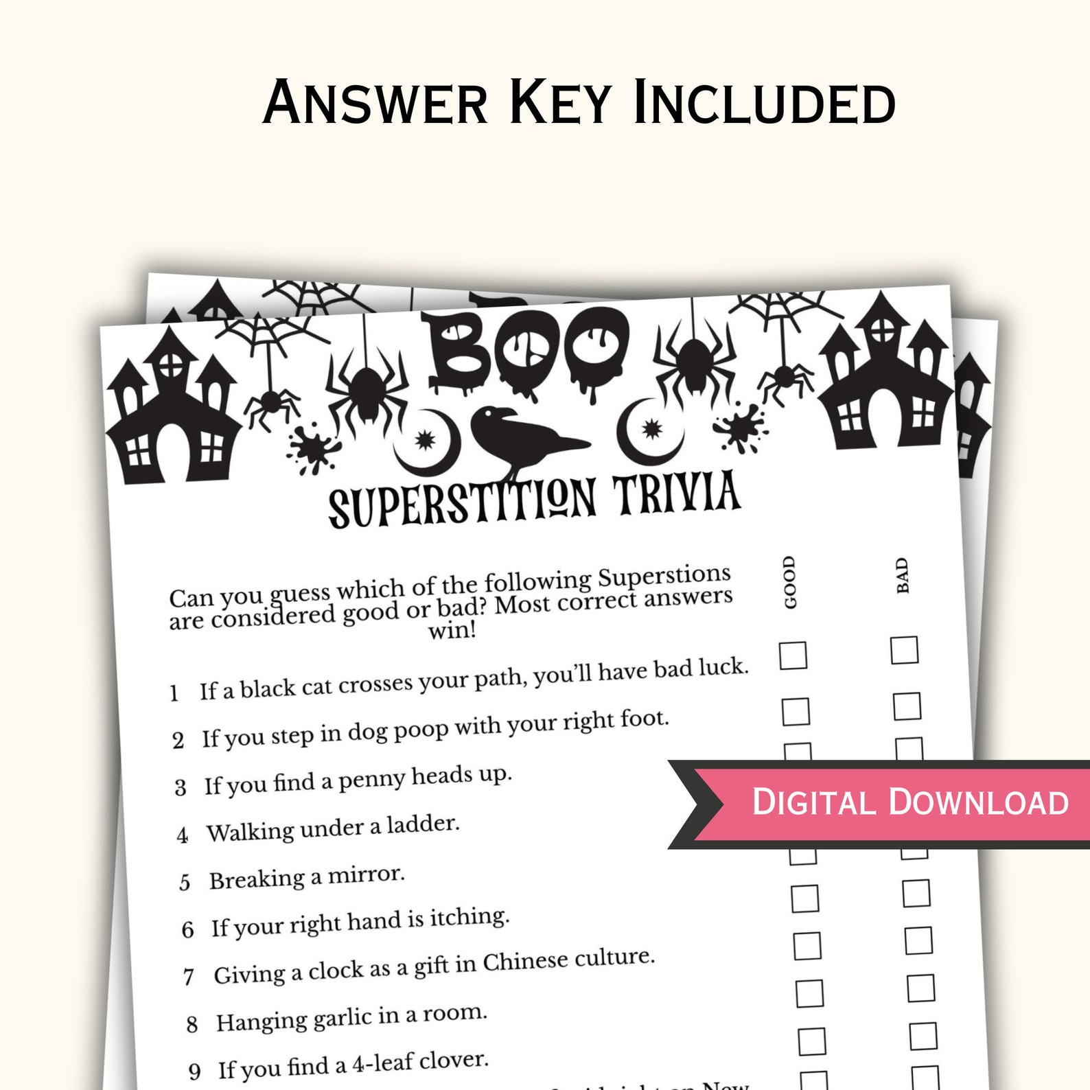 Halloween Superstition Trivia Game - Printable Halloween Party Game for ...
