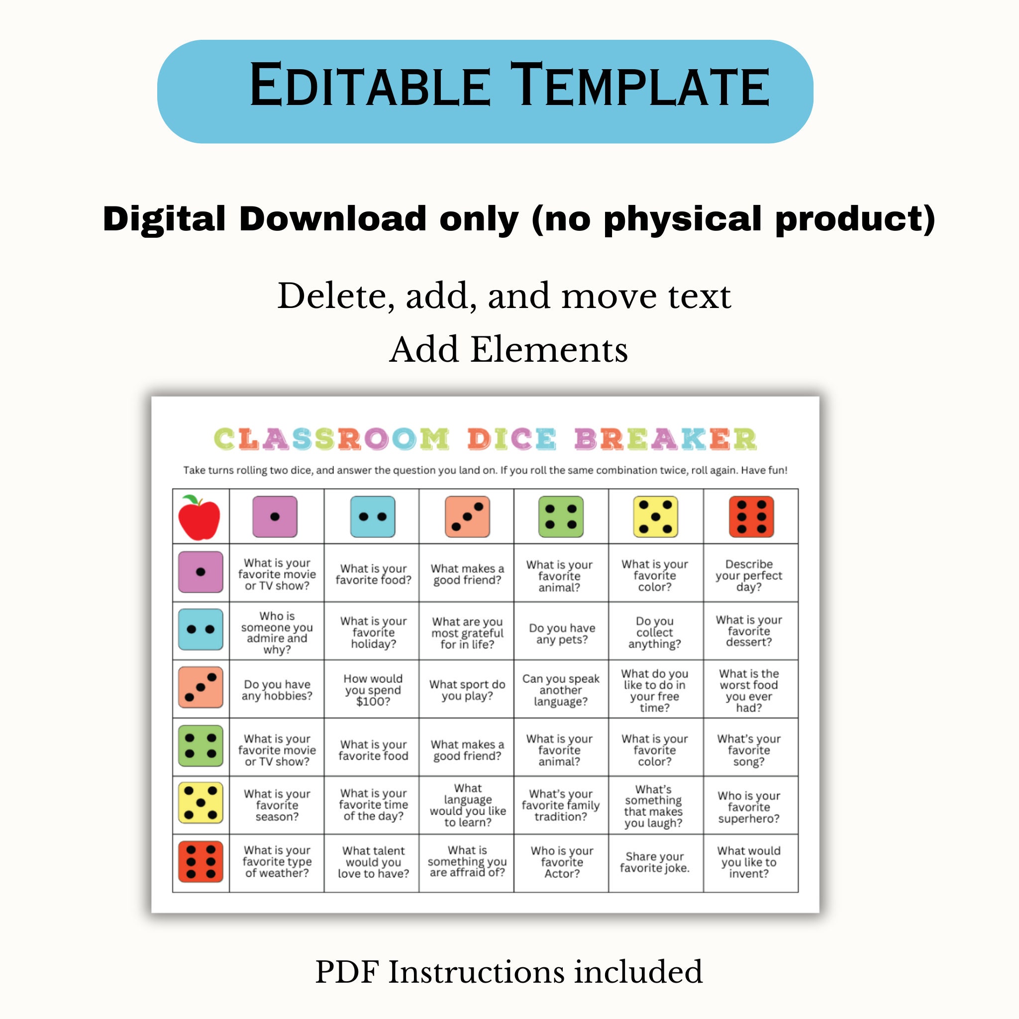 Classroom Dicebreaker Game - Back to School Icebreaker Activity Game ...