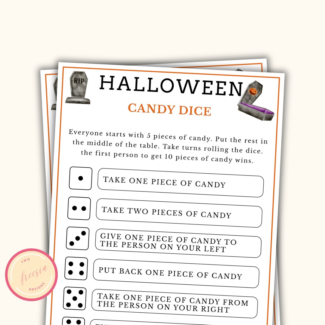 Candy Dice Halloween Game - Printable Halloween Party Game for Teens ...