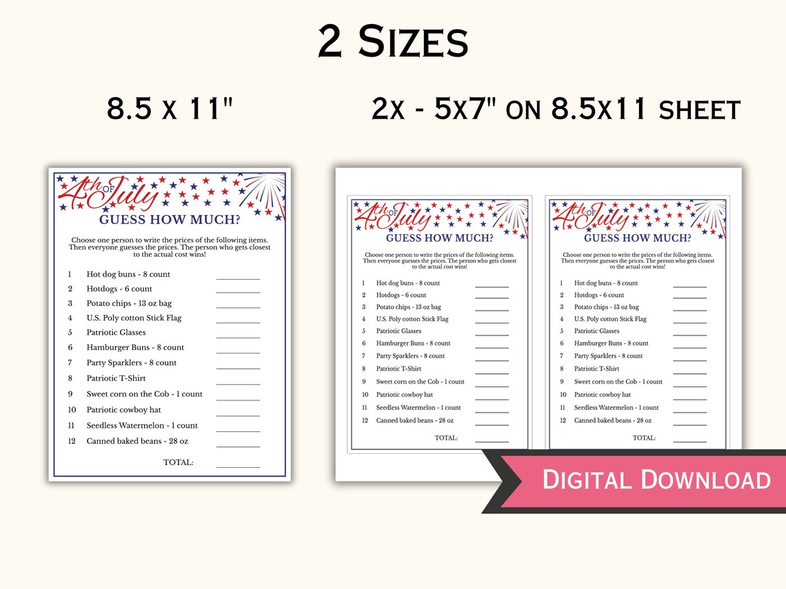 Guess How Much Game - Printable Fourth of July Game for Adults ...