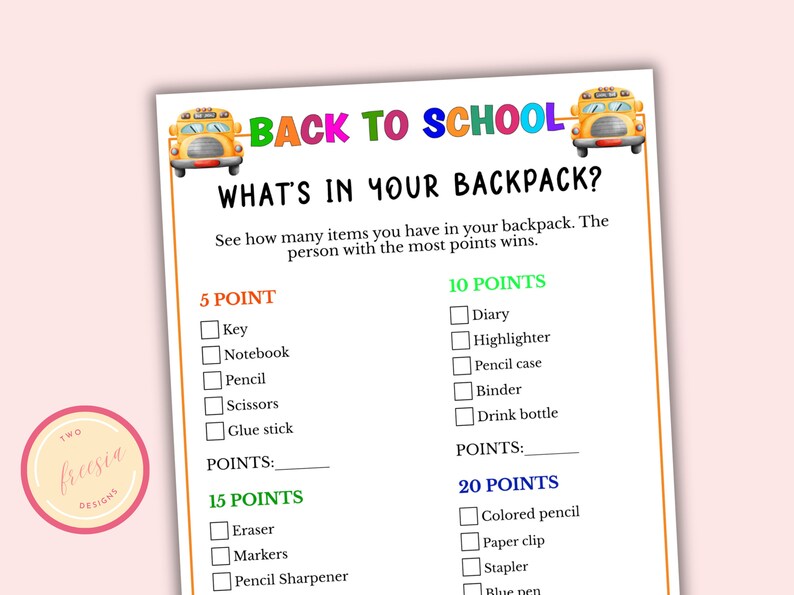 What's in Your Backpack - Printable Back to School Game - First Day of ...