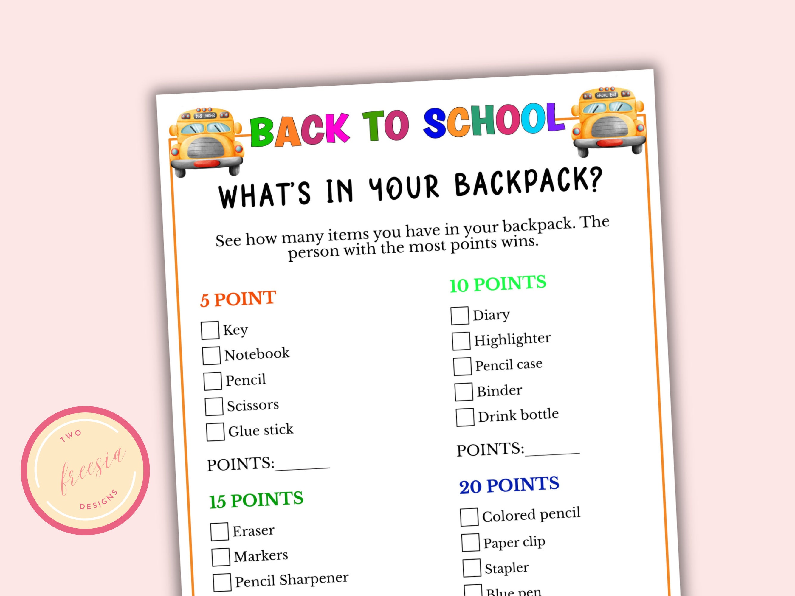 What's in Your Backpack - Printable Back to School Game - First Day of ...