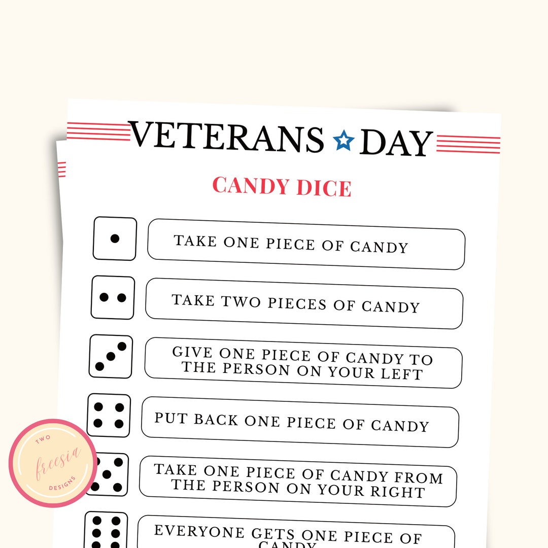 Veterans Day Candy Dice Game - Veterans Day Party Game for Kids ...