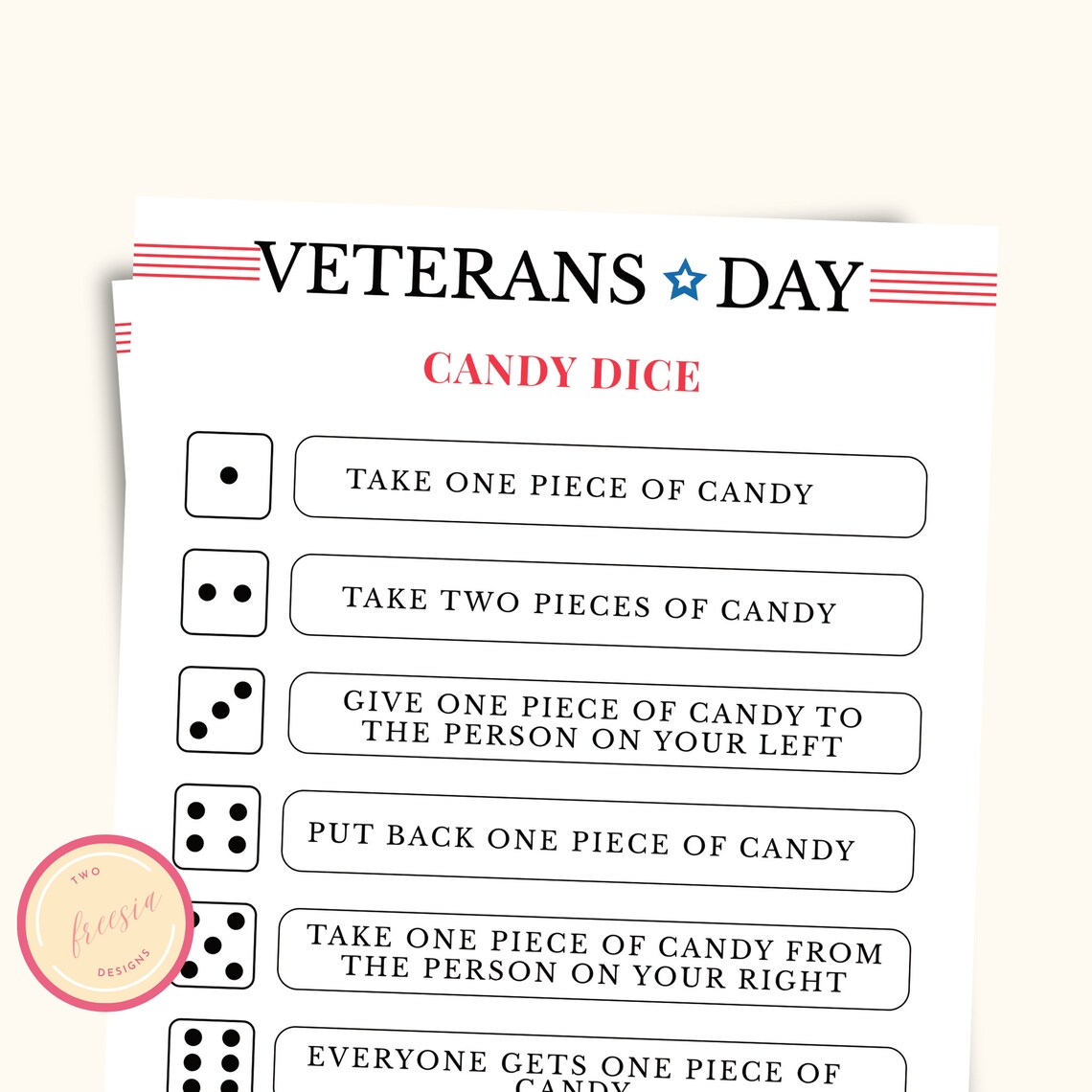 Veterans Day Candy Dice Game Veterans Day Party Game for - Etsy