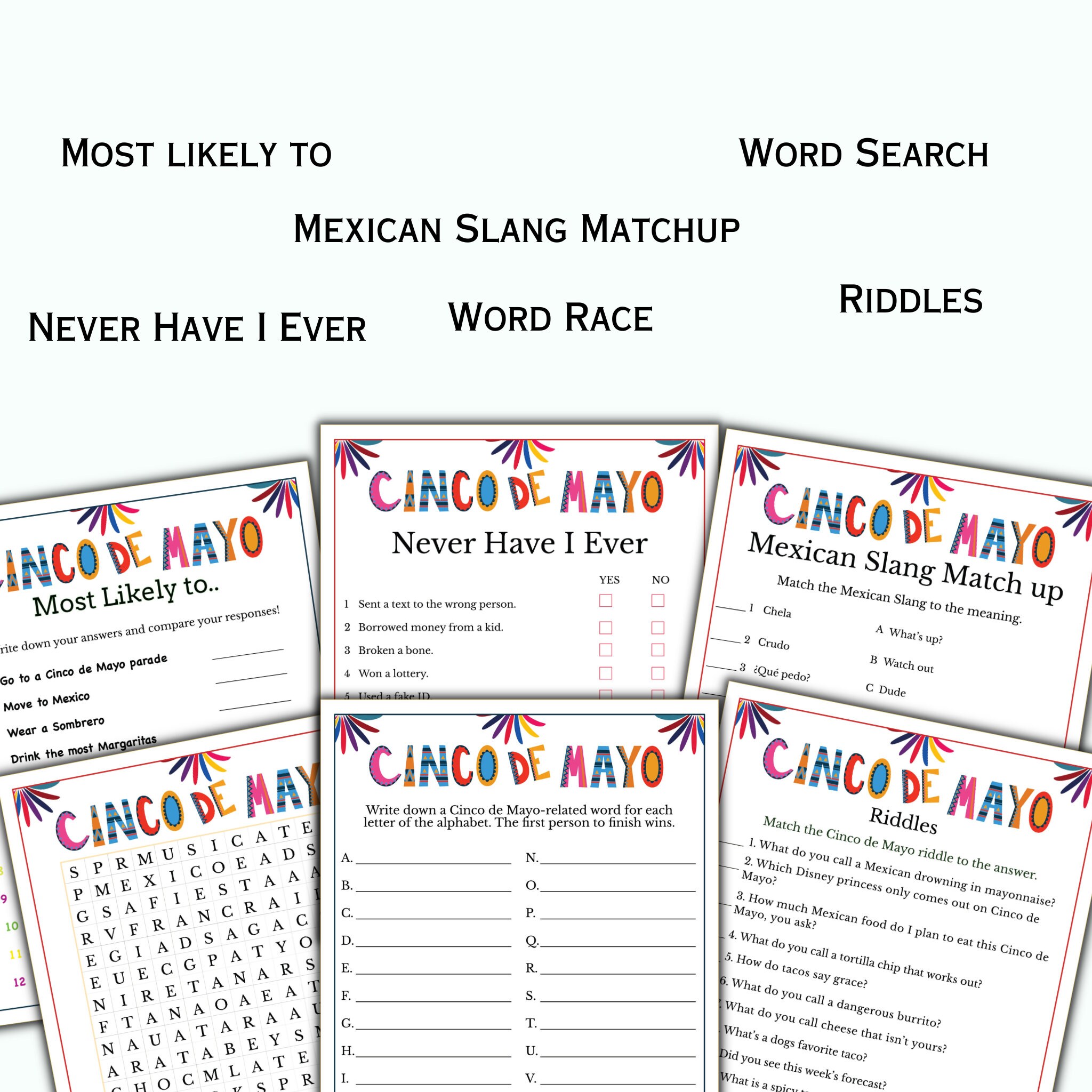 24 Cinco De Mayo Game Bundle for Kids & Adults Mexican Game Night ...