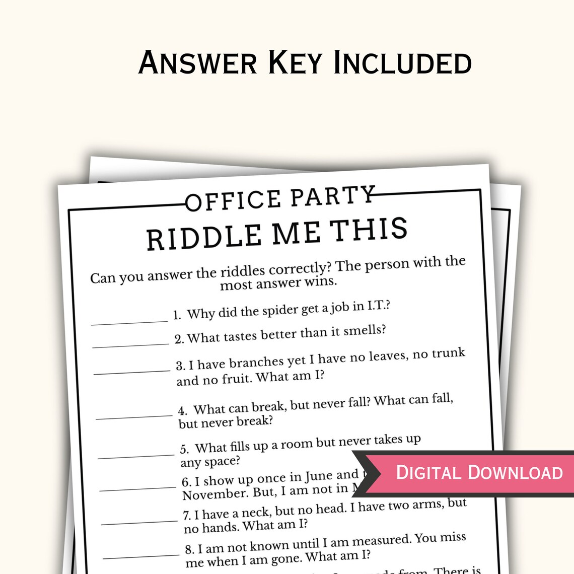 Office Party Riddles Game Printable Work Party Games for Team Building ...