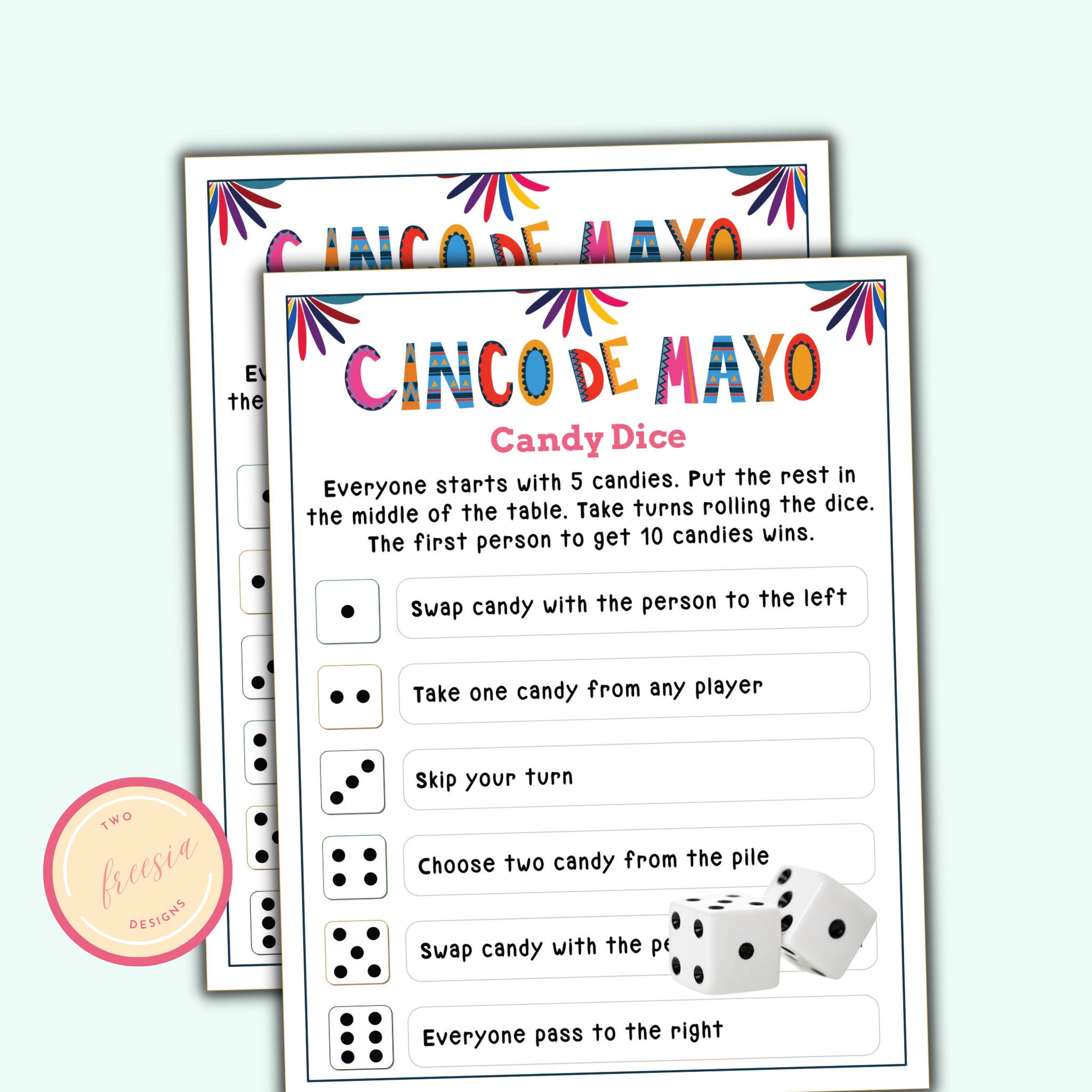 Cinco De Mayo Candy Dice Game for Kids - Printable Fiesta Game for ...