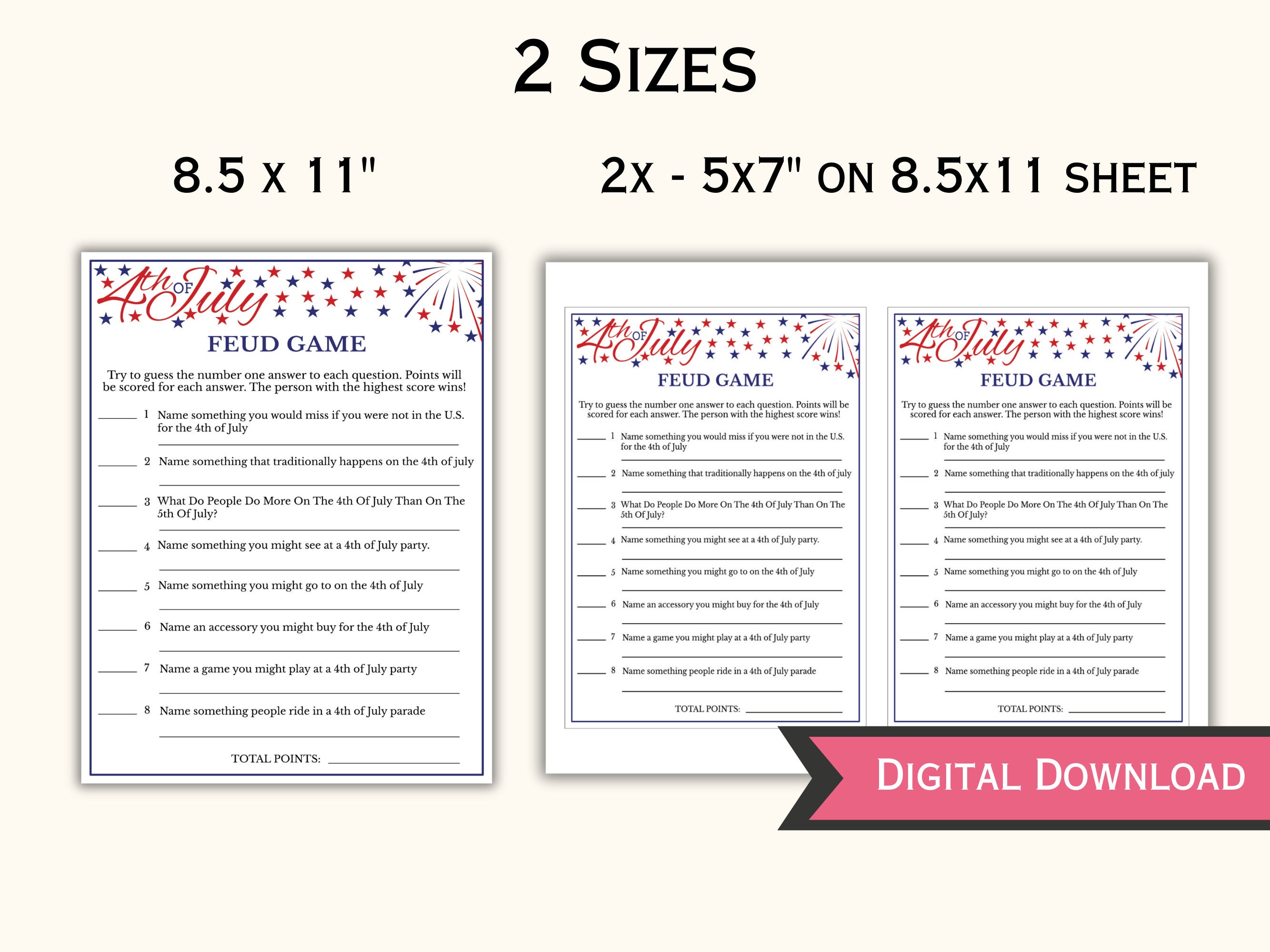 4th of July Feud Game - Printable Fourth of July Game for Adults ...