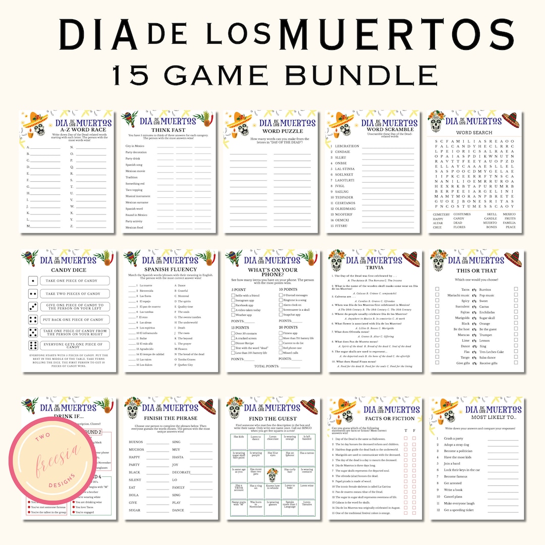 Día De Los Muertos Party Games - Printable Day of the Dead Game Bundle ...