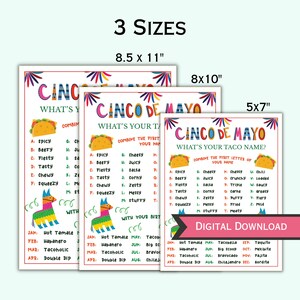 Printable Cinco De Mayo Game - What's Your Taco Name Game - Mexican ...