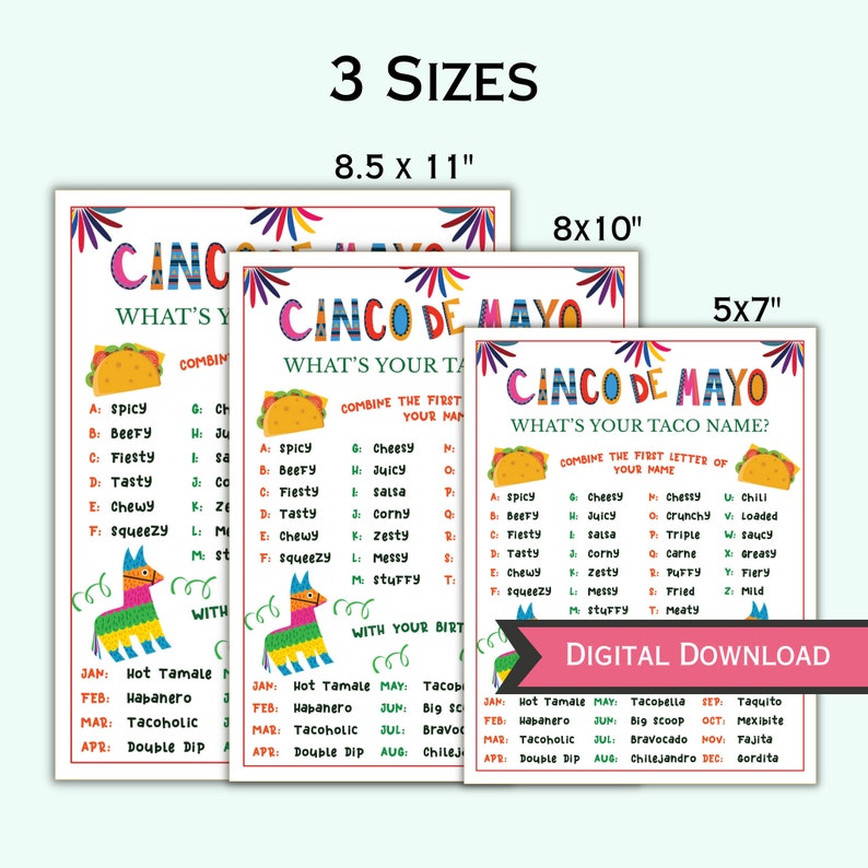 Printable Cinco De Mayo Game - What's Your Taco Name Game - Mexican ...