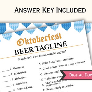 Beer Tagline Printable Oktoberfest Party Game Beer Festival Game German ...
