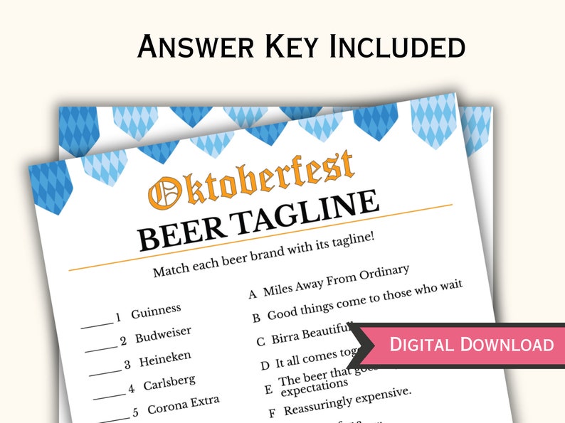 Beer Tagline Printable Oktoberfest Party Game Beer Festival Game German ...