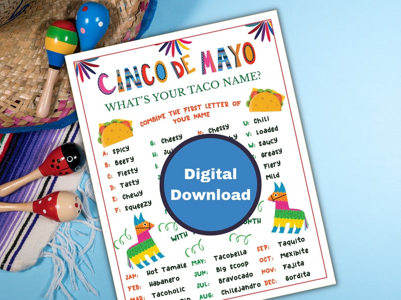 Printable Cinco De Mayo Game What's Your Taco Name Game - Etsy