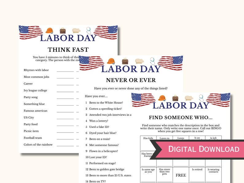 Labor Day Game Bundle - Printable Labor Day Party Games & Activity ...
