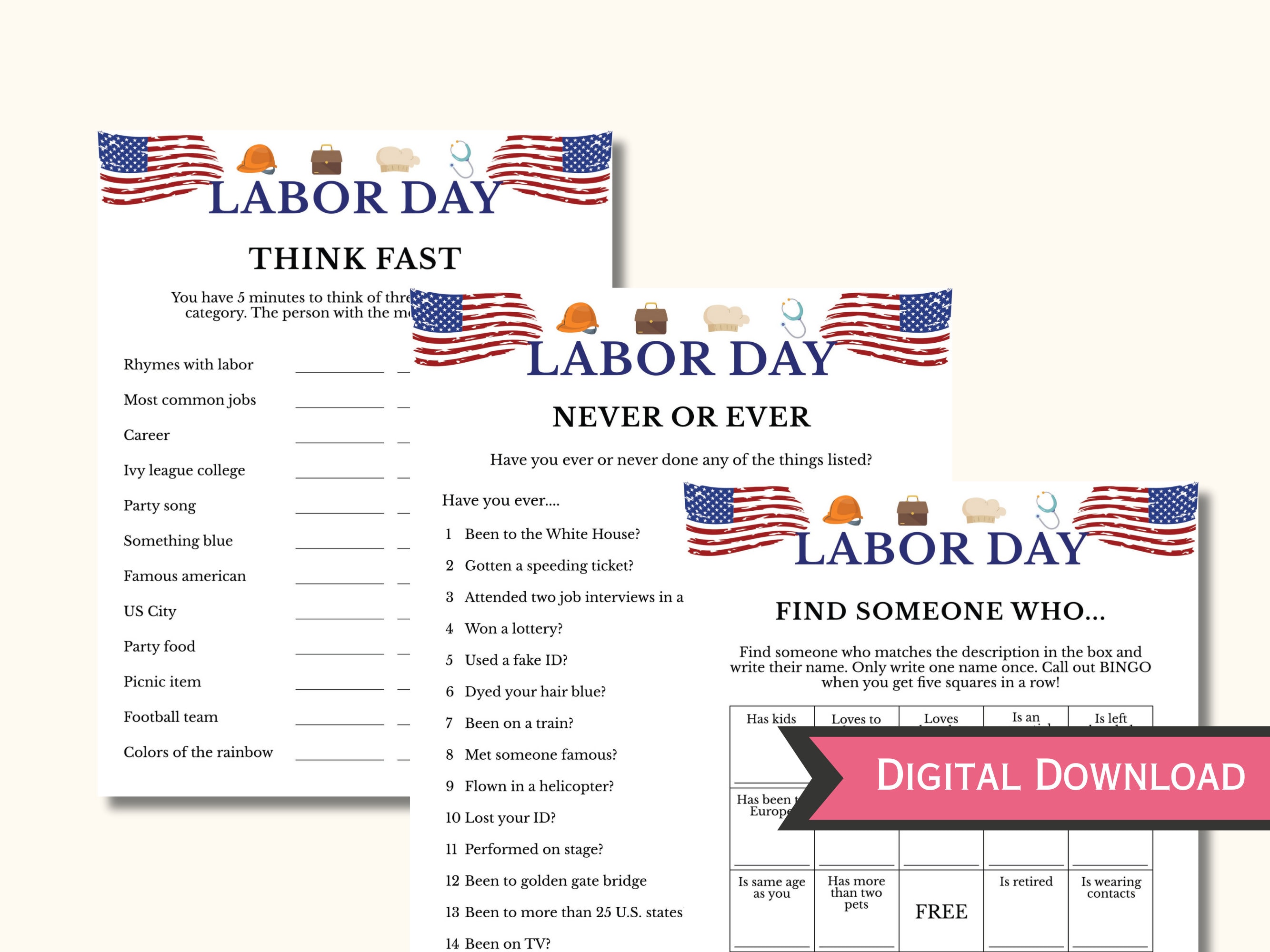 Labor Day Game Bundle Printable Labor Day Party Games & - Etsy