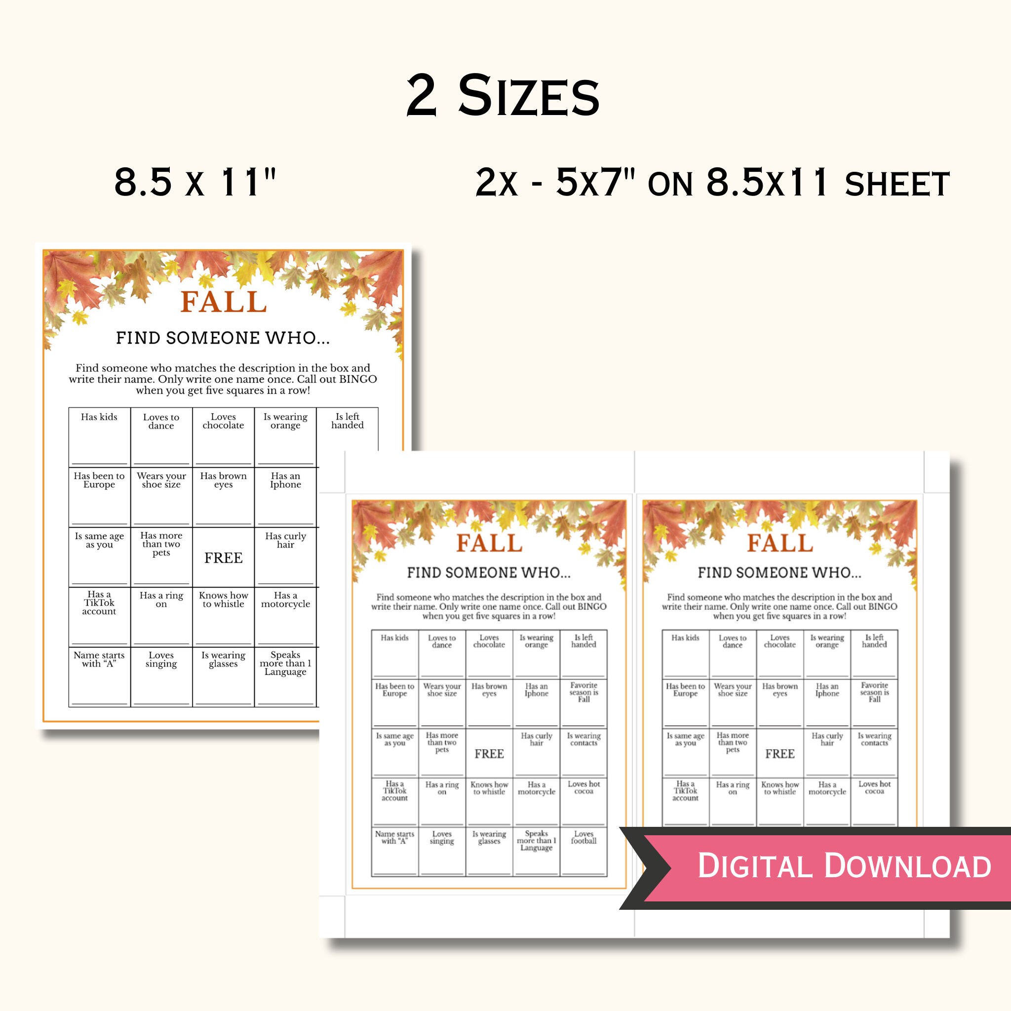 Fall Find the Guest Bingo - Printable Autumn Game - Fun Fall Time ...