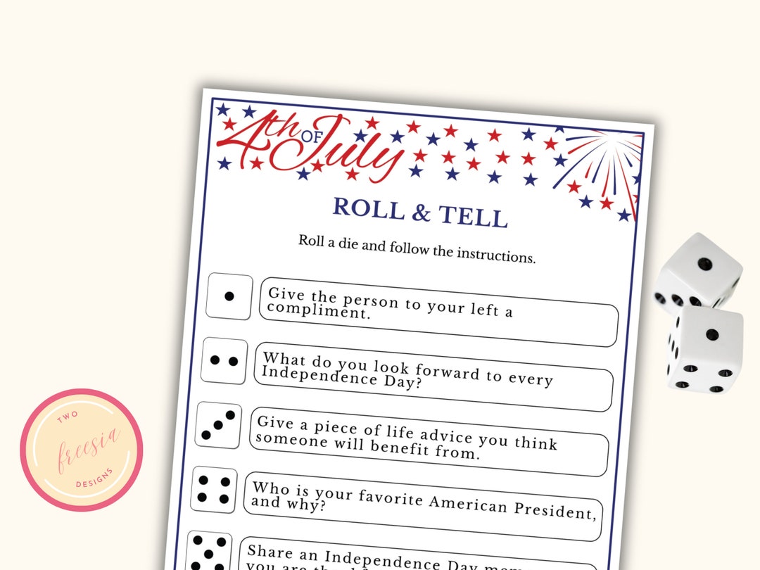 4th of July Roll & Tell Game - Printable Fourth of July Game ...