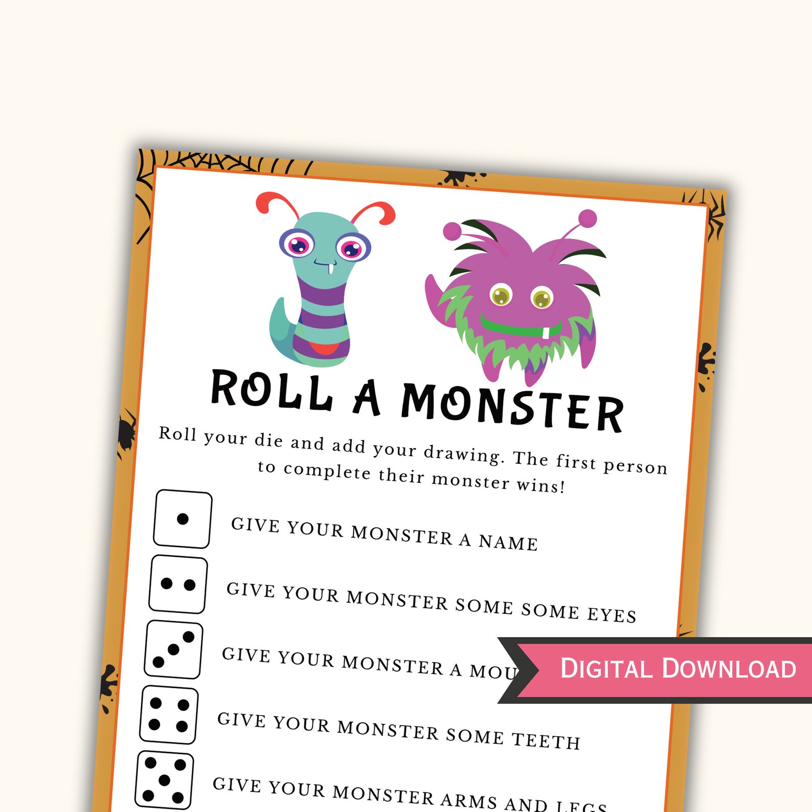 Roll a Monster Game - Printable Halloween Party Game for Kids ...