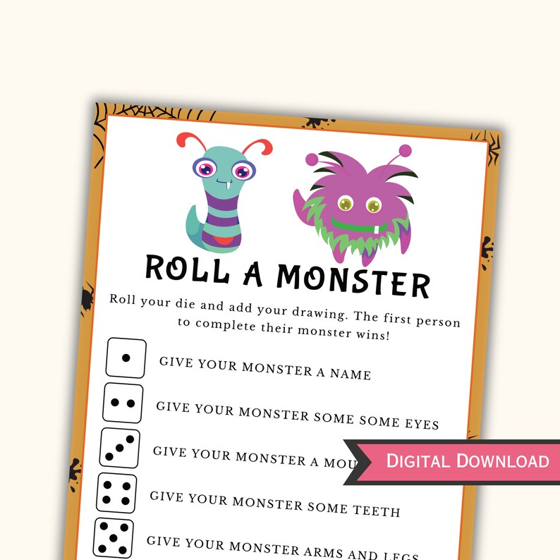 Roll a Monster Game - Printable Halloween Party Game for Kids ...
