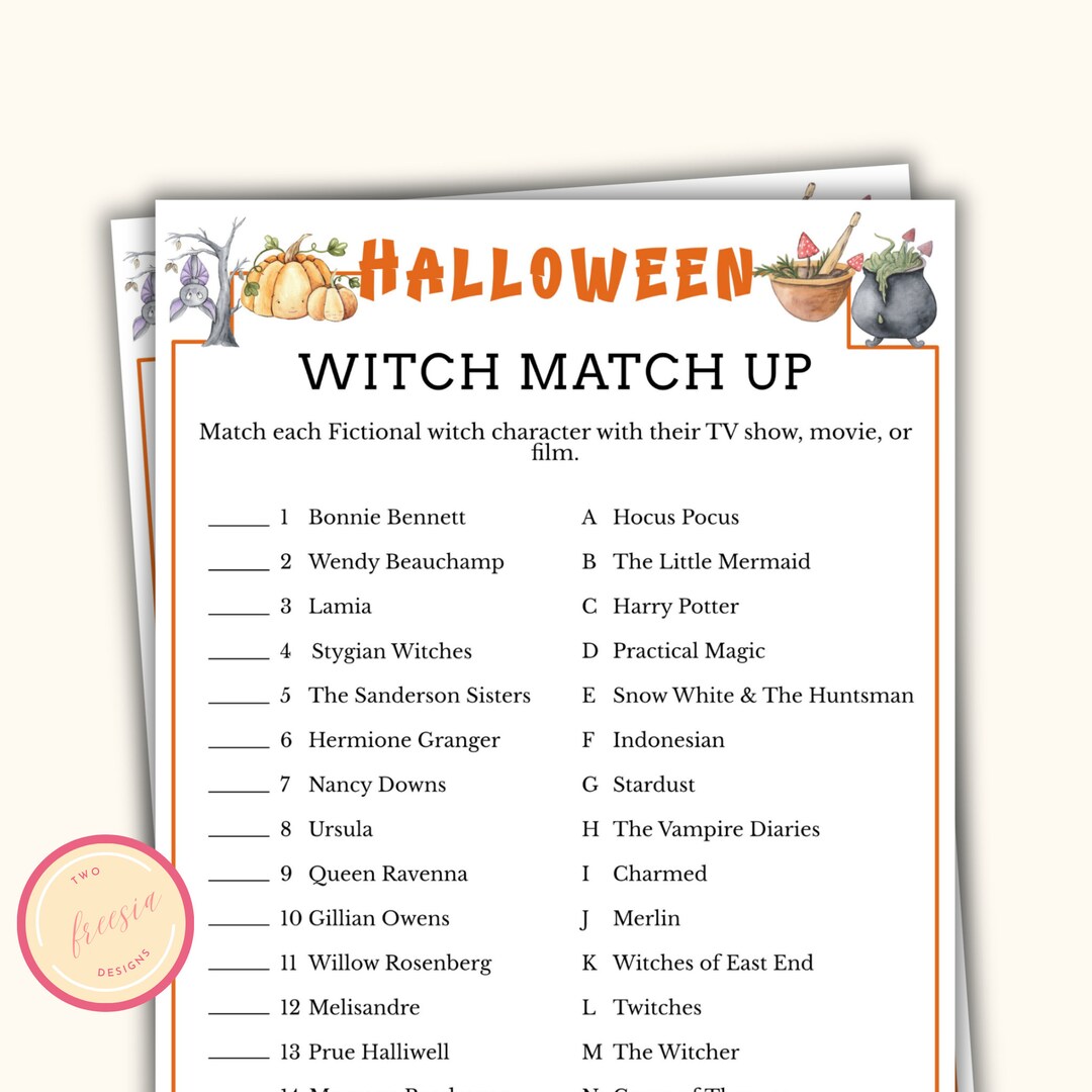 Witch Match up - Printable Halloween Party Game for Teens and Adults ...