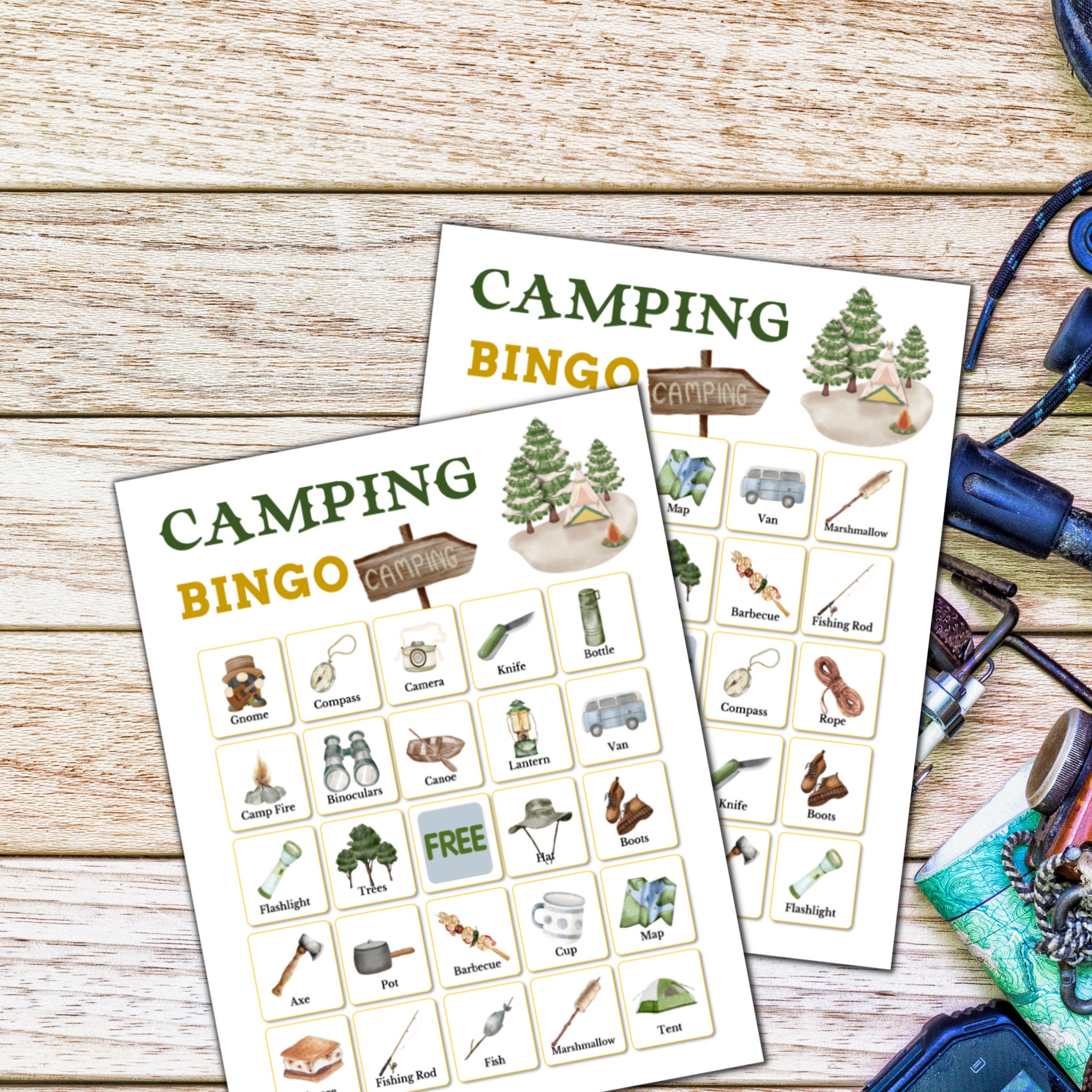 Camping Bingo Game Cards for Kids, Adults and Family Party Favors ...