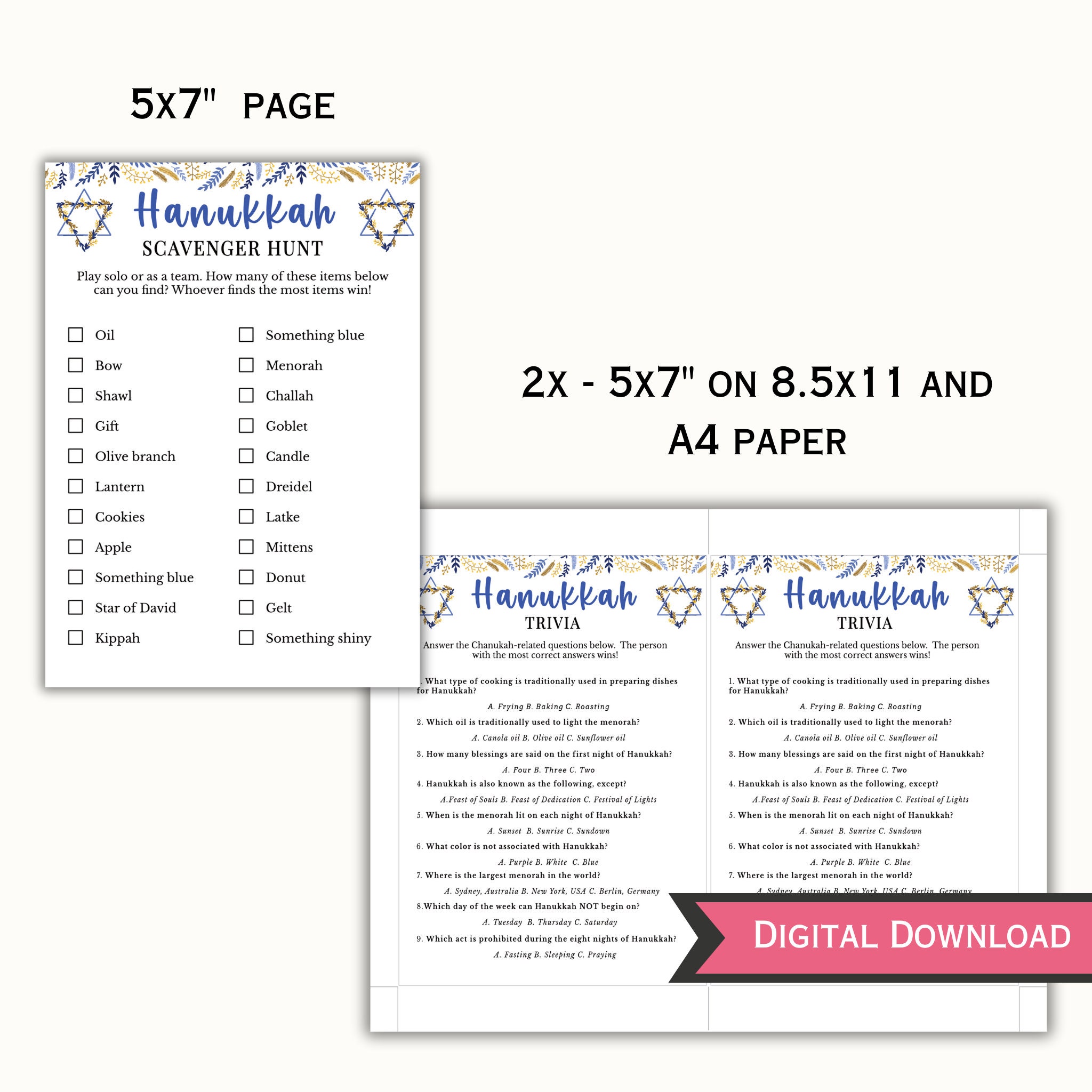 Hanukkah Game Bundle - 12 Printable Chanukah Party Games for Kids and ...