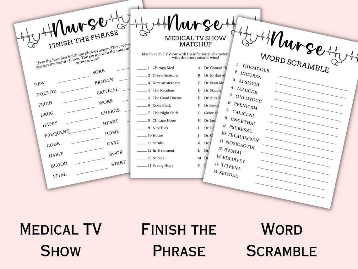 6 Printable Nurse Theme Party Games Nurse Graduation Game Nurse ...