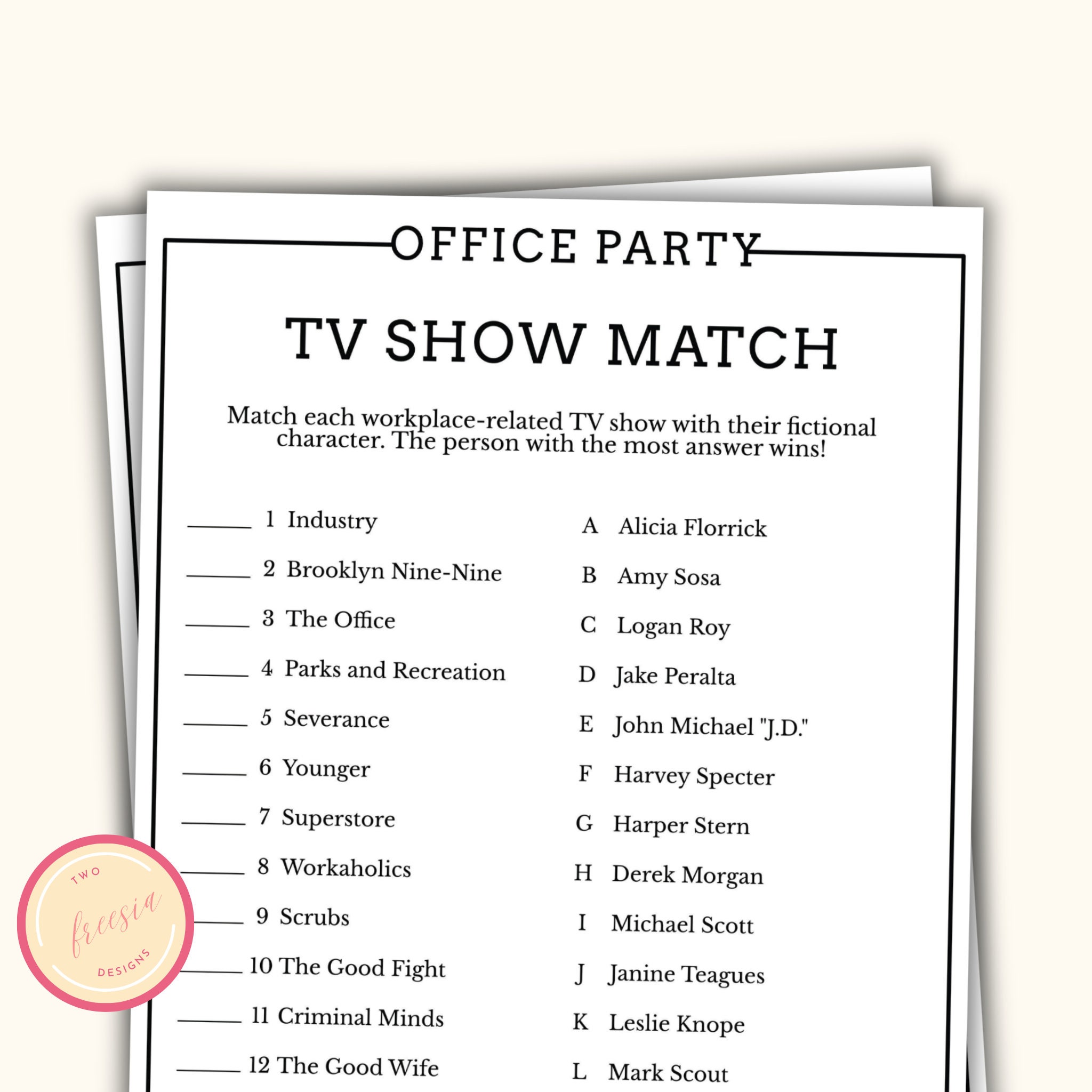 Office Party TV Show Match up Game Work Party Game for Team Building ...