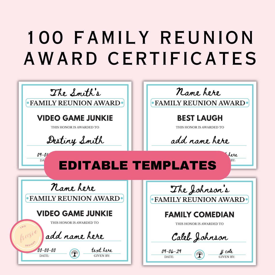 100 Editable Family Reunion Award Certificates - Funny Family Reunion ...