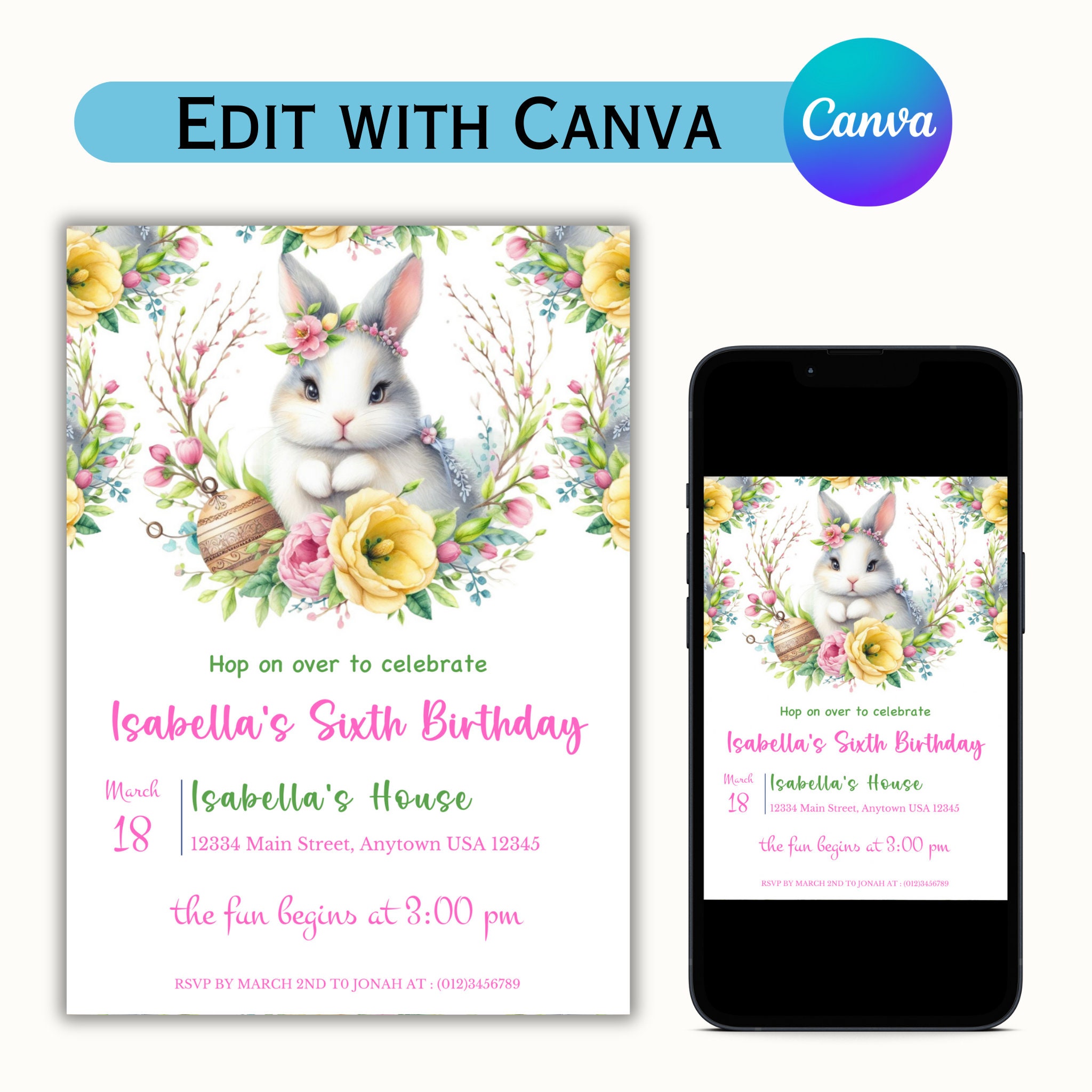 Editable Easter Birthday Invitation Some Bunny Birthday Invite Bunny ...