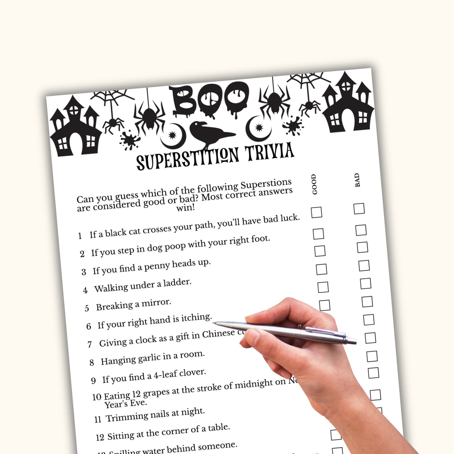 Halloween Superstition Trivia Game - Printable Halloween Party Game for ...