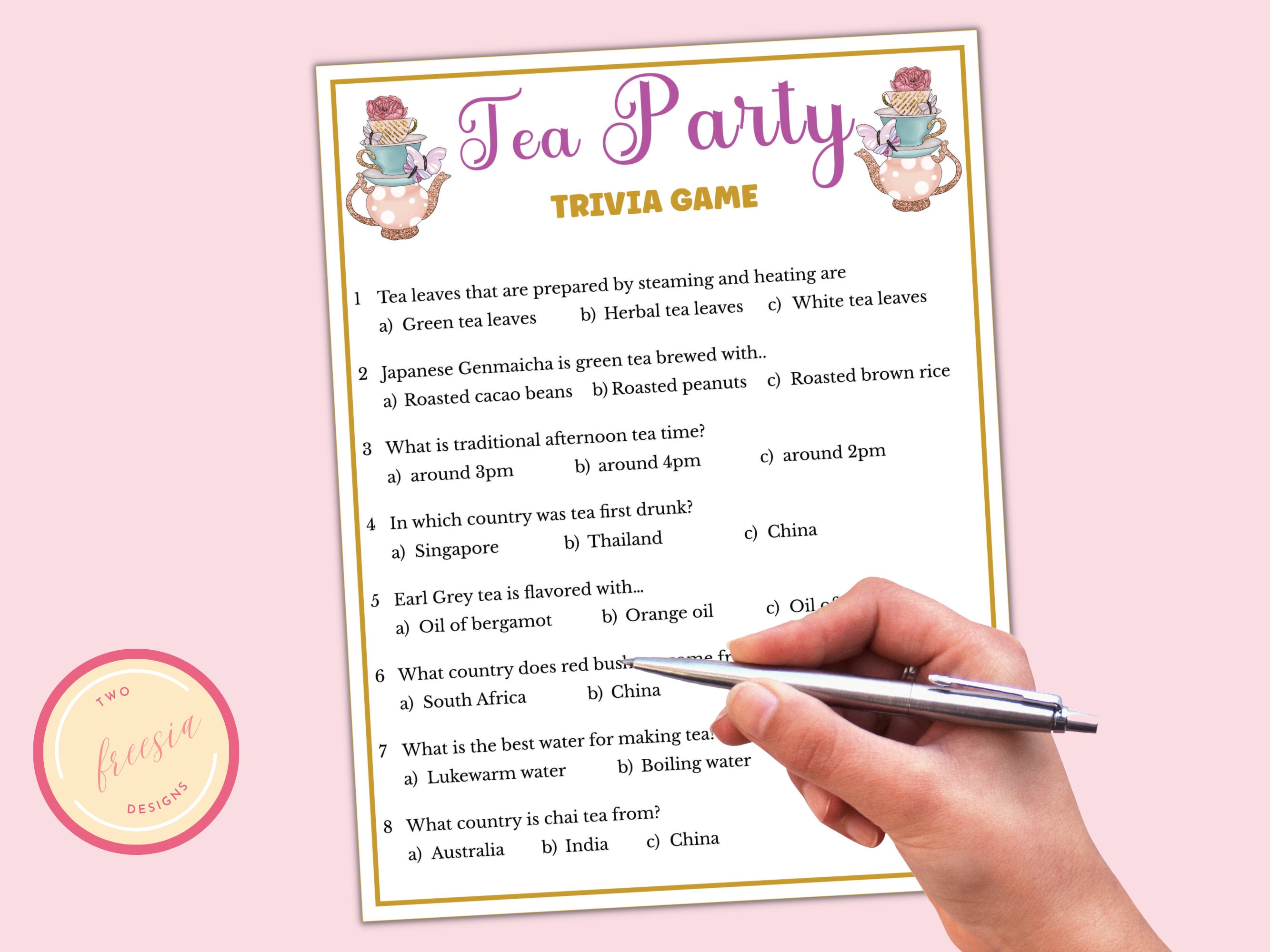 Tea Party Trivia Game Printable Tea Party Games For Birthdays Bridal