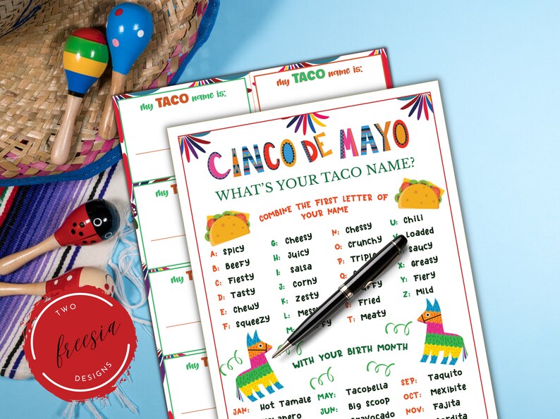 Printable Cinco De Mayo Game What's Your Taco Name Game - Etsy