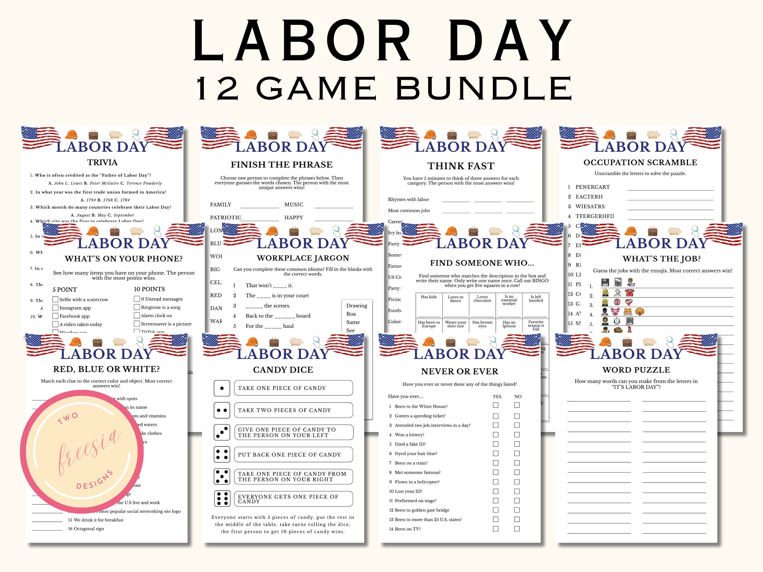 Labor Day Game Bundle Printable Labor Day Party Games & - Etsy