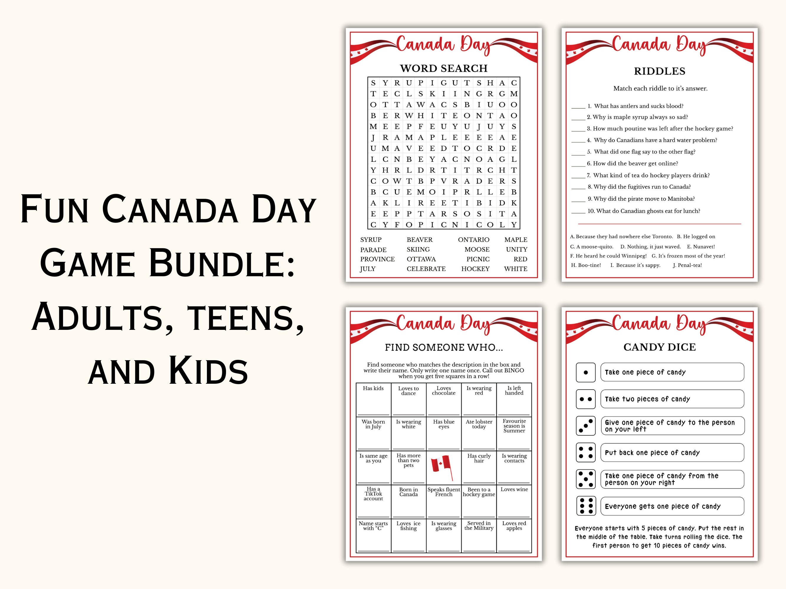 30 Canada Day Game Bundle - Printable Canada Day Games Bundle for Kids ...