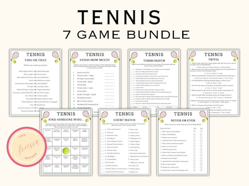 Tennis Party Games - 7 Printable Tennis Party Game for Tennis ...